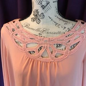Tops | Peach Color Blouse With Neckline Detail | Poshmark